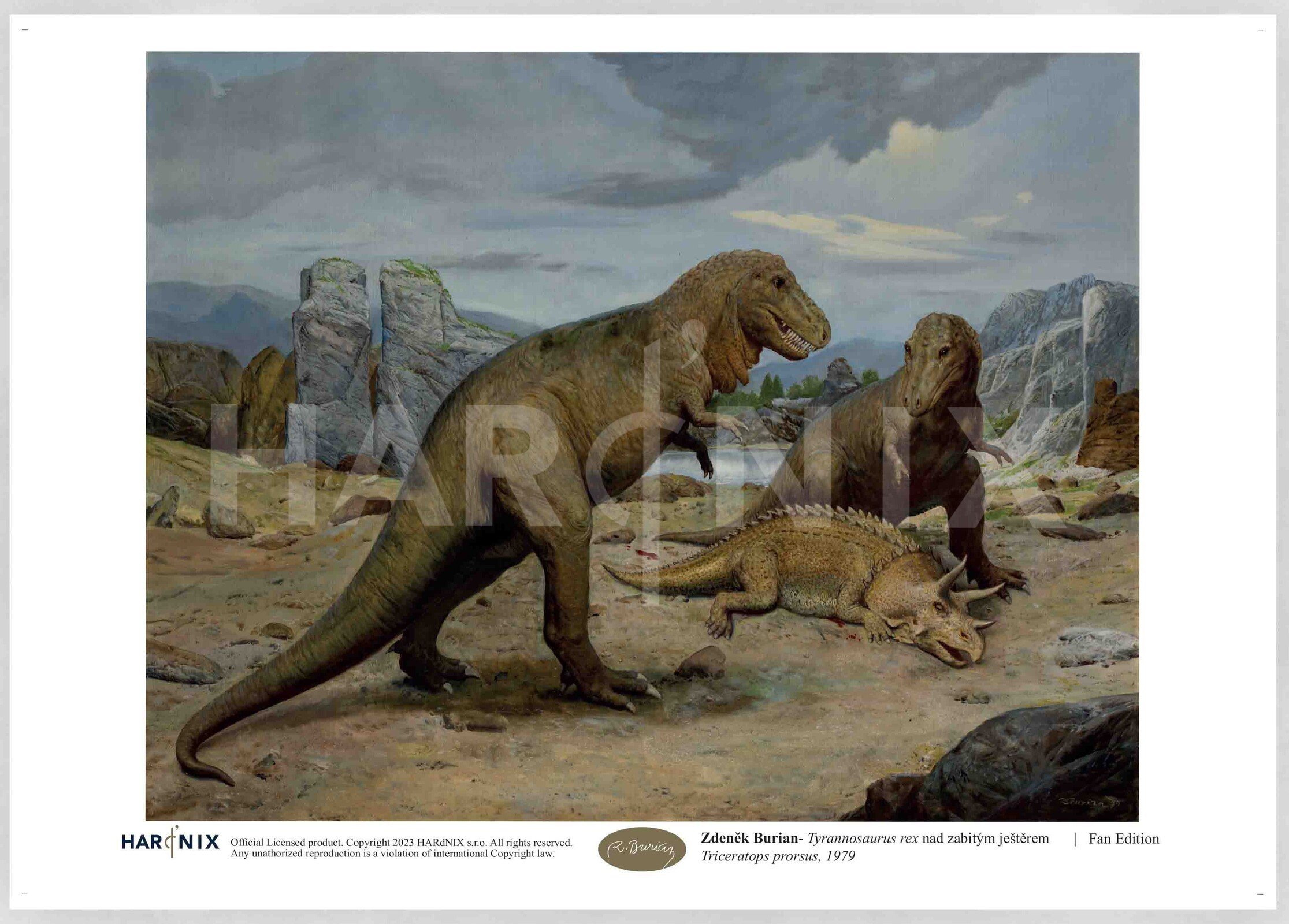 Zdeněk BURIAN - Tyrannosaurs rex nad zabitým ještěrem Triceratops ...
